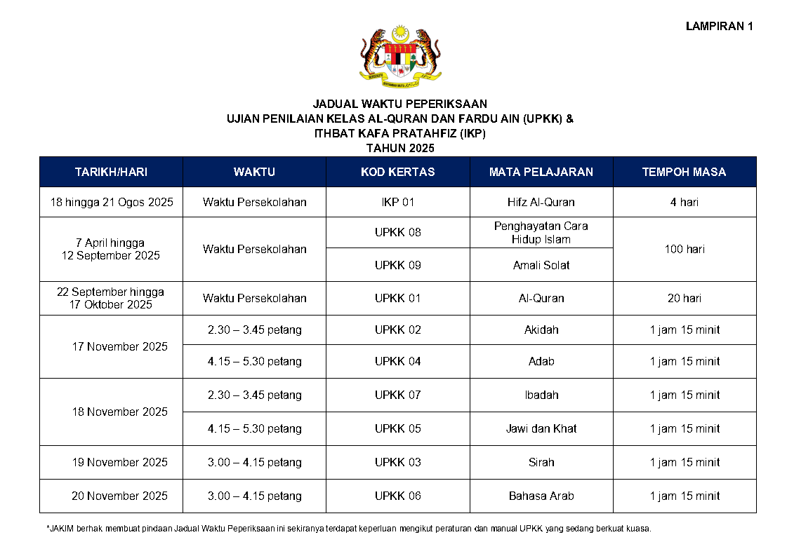 JADUAL WAKTU PEPERIKSAAN SDEA&SDKA SESI 2024/2025